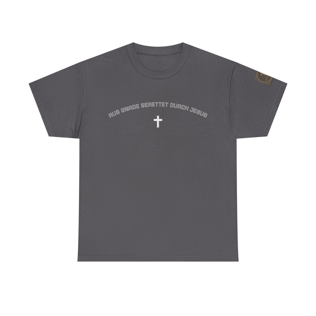 ,,Aus Gnade Gerettet durch Jesus,, Mit Kreuz T-Shirt – Herzschlag Jesu